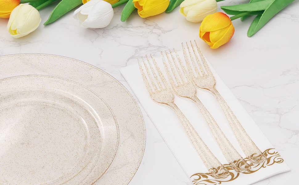 Glitter Plastic Forks - Good Luck Party
