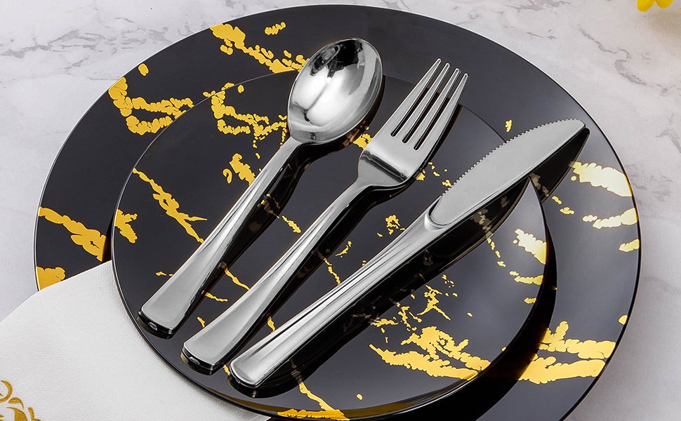 Silver Plastic Forks - Good Luck Party